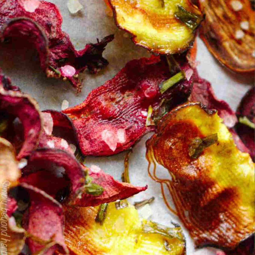 Baked beet chips with chives and sea salt recipe - Route to Longevity
